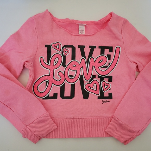 Justice | Shirts & Tops | Justice Girls Pink Love Crop Sweatshirt ...